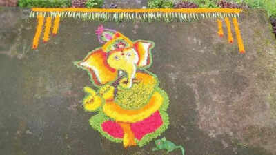 Bicholim school creates Rangoli from nature to celebrate Ganesh ...