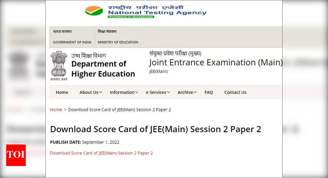 JEE Main Result: JEE Main Paper 2 result 2022 announced at jeemain.nta ...