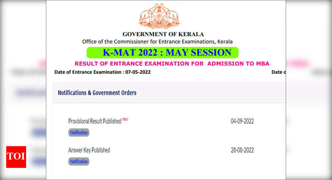 KMAT result 2022 announced at cee.kerala.gov.in; download PDF here | - Times of India