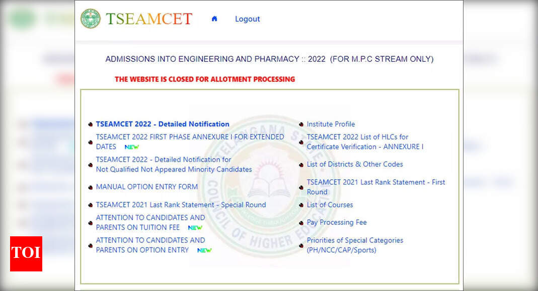 TS EAMCET Seat Allotment: EAMCET 2022 Round 1 allotment result today ...