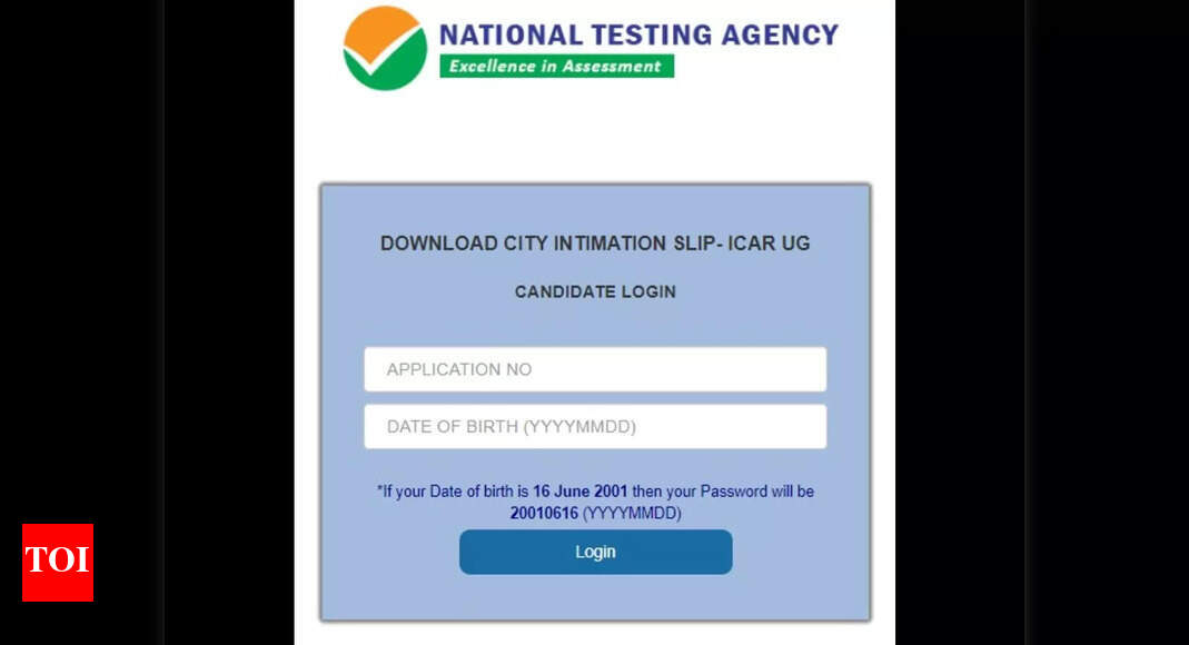 ICAR AIEEA UG 2022 city intimation slip released at icar.nta.nic.in ...