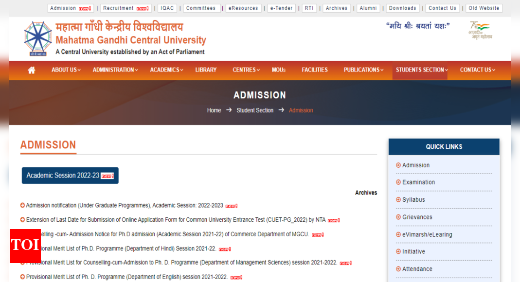 Cuet: MGCU Admissions 2022 through CUET starts on SEPT 25, Check Here ...