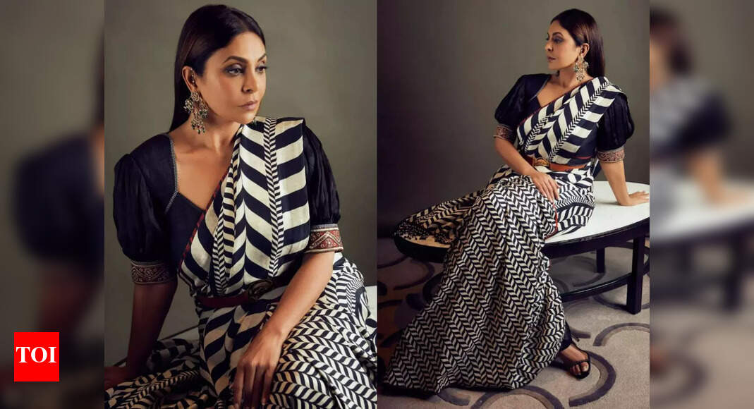 Guess the price of Shefali Shah's monochrome chevron sari - Times of India