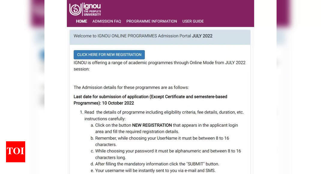 IGNOU Admission 2022: IGNOU UG/PG Admission dates extended for July ...