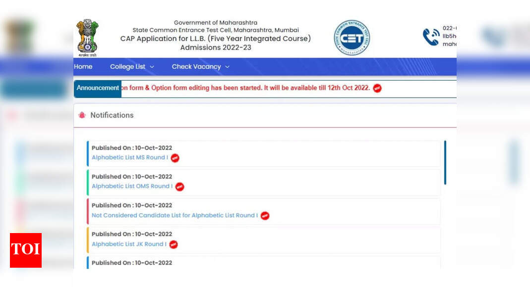 MAH CET Counselling 2022: 5-year LLB merit list released on cetcell ... MAH CET Counselling 2022: 5-year LLB merit list released on cetcell ...