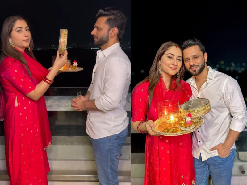Disha Parmar and Rahul Vaidya celebrate Karva Chauth together, latter ...