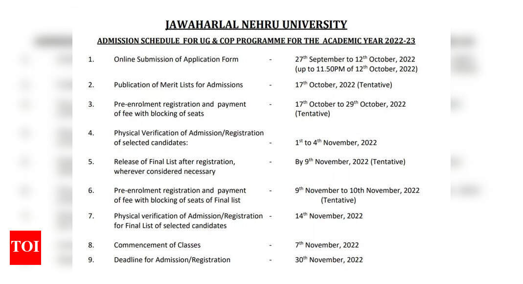 JNU UG Admissions 2022 First Merit List to release tomorrow on jnu.ac ...
