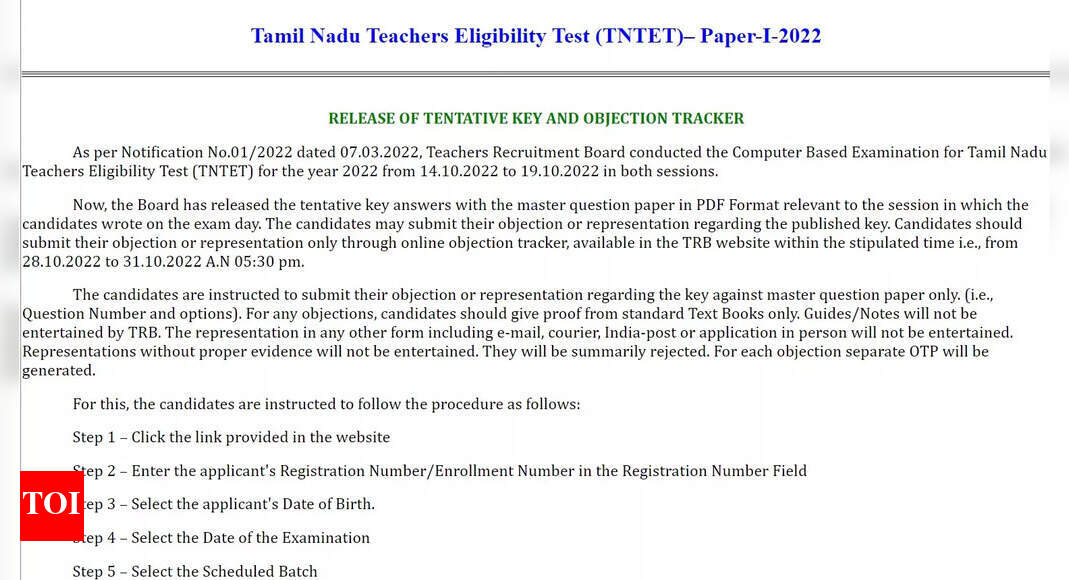 TNTET Answer Key 2022 Out at trb.tn.nic.in, download link here - Times ...