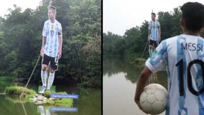 Messi: Messi cut-out in river makes waves in Kozhikode village ...