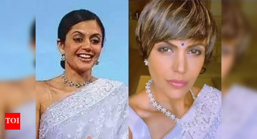 Mandira Bedi posts 'then and now' photo in the same saree she wore for ...