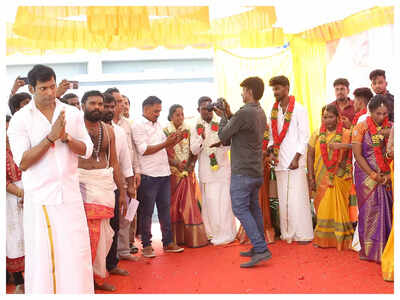 Actor Vishal gets 11 couples married | Tamil Movie News - Times of India