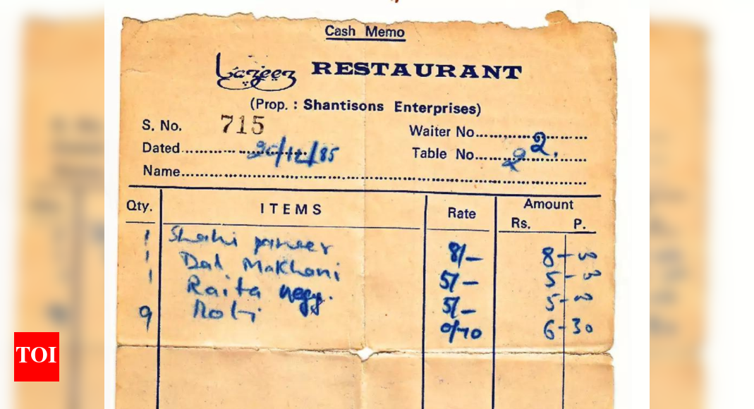Dal Makhani for Rs 5: food bill of Delhi-based restaurant from 1980s ...