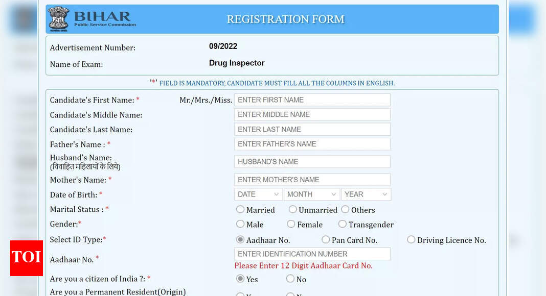 BPSC Registration 2022: BPSC Drug Inspector application begins at ...