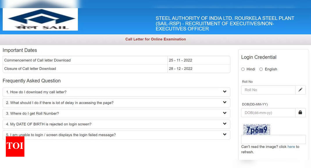 SAIL RSP Admit Card 2022 released for Executive, Non-Executive Officer posts at sail.co.in ...