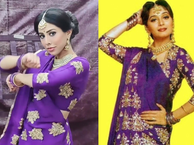Parineetii fame Harshpreet Kaur wins hearts as she wears Madhuri Dixit’s iconic purple lehenga ...