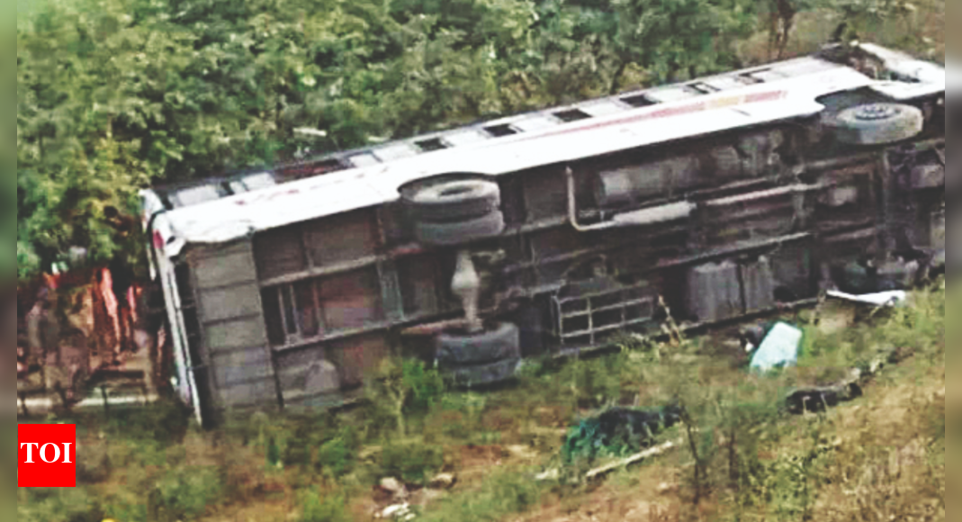 Agra: 6 Dead As Bus Falls Into Ditch On Agra-lko E-way | Agra News - Times of India