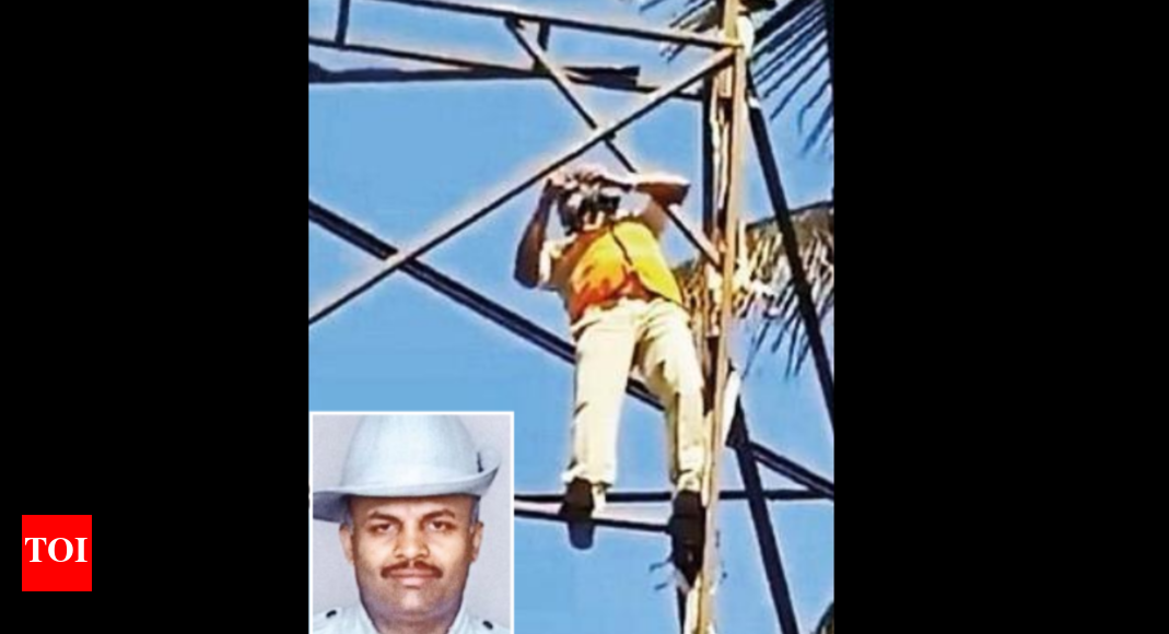 Cop climbs 30 feet to rescue crow stuck on hoarding frame in Bengaluru ...