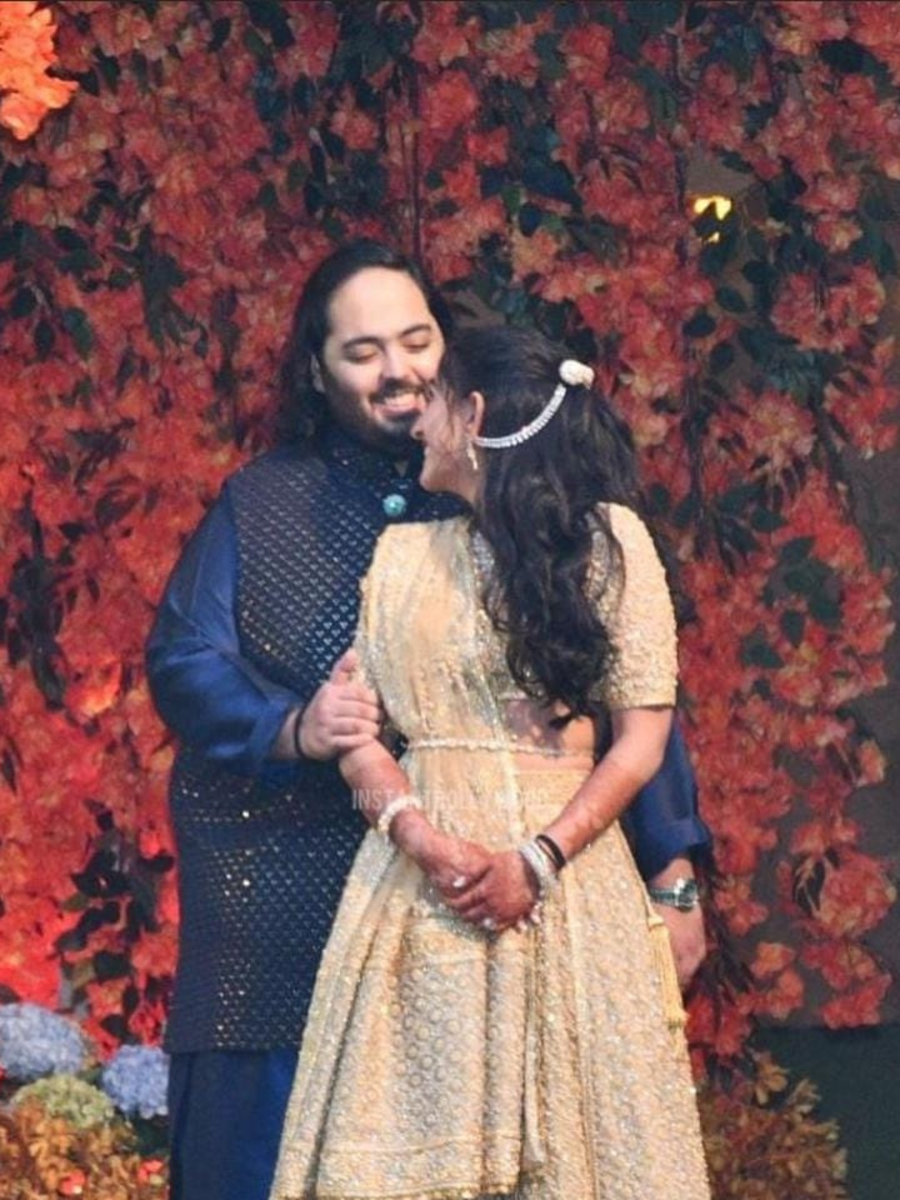 Ambani bahu Radhika Merchant dazzles in gold lehenga at engagement ...