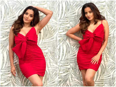 Photos: Monalisa looks incredibly glam in a red dress | Bhojpuri Movie ...