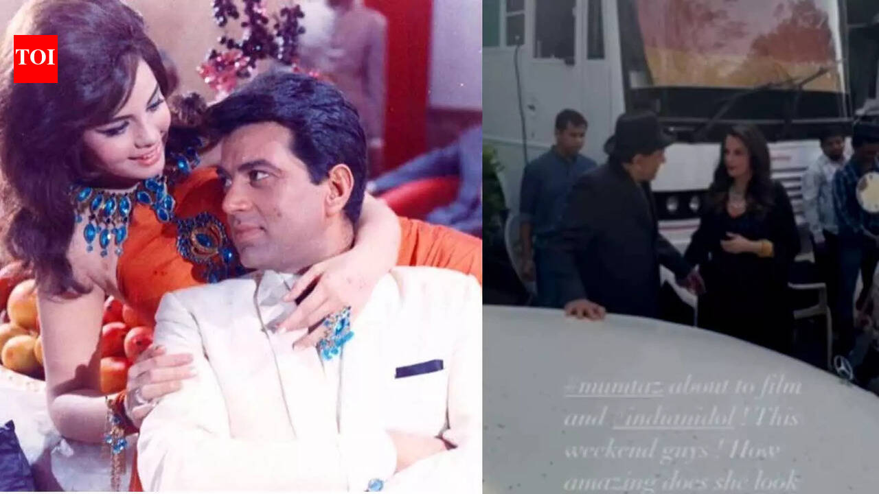 RARE video captured! Legendary actors Dharmendra and Mumtaz pose ...