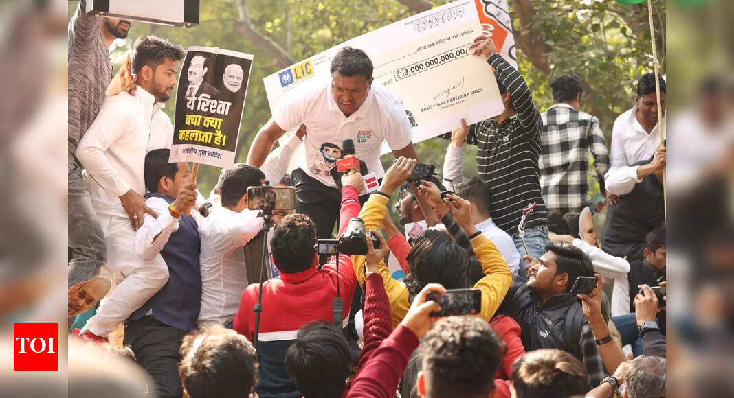 Adani: Adani crisis: IYC holds protest at Jantar Mantar, demands JPC ...