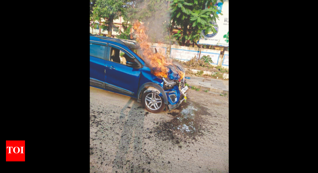 Car Up In Flames After Collision, Driver Escapes | Chennai News - Times ...