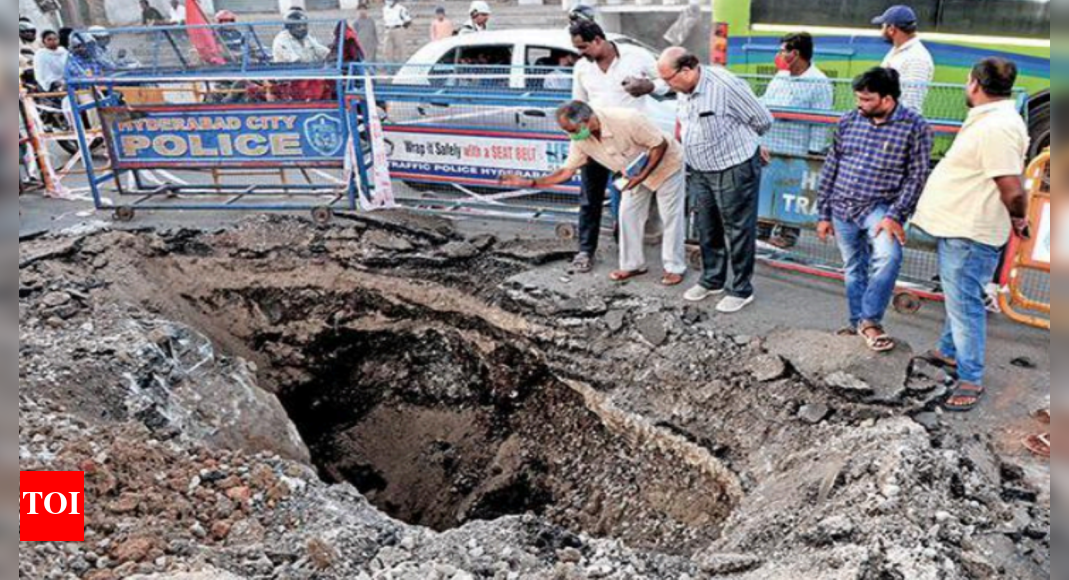 Road caves in at Chaderghat, third incident in two months in Hyderabad ...