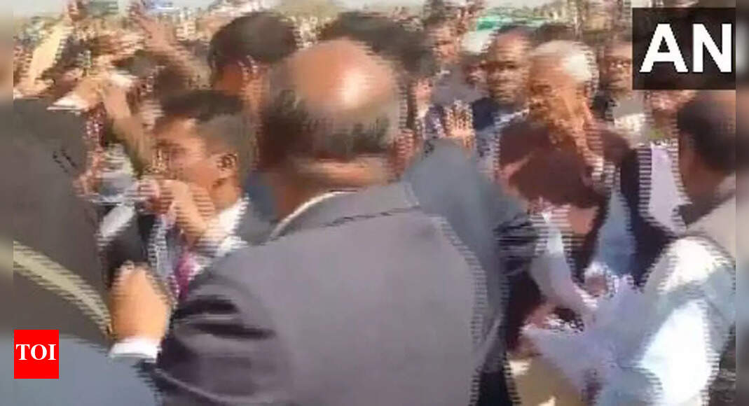 Part Of Broken Chair Hurled Towards Bihar Cm Nitish Kumar During Samadhan Yatra In Aurangabad