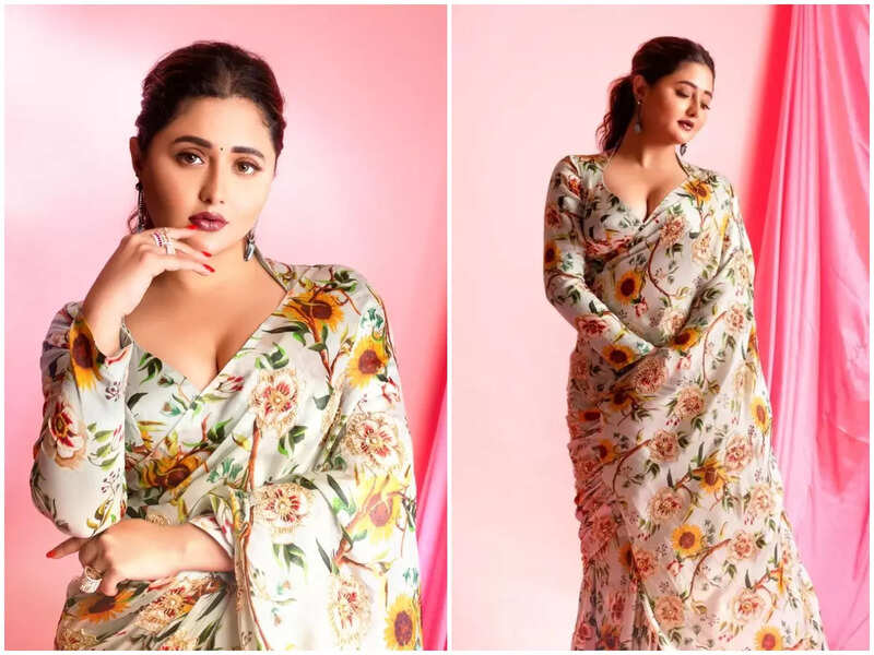Rashami Desai looks beautiful as she poses in a floral saree | Bhojpuri ...