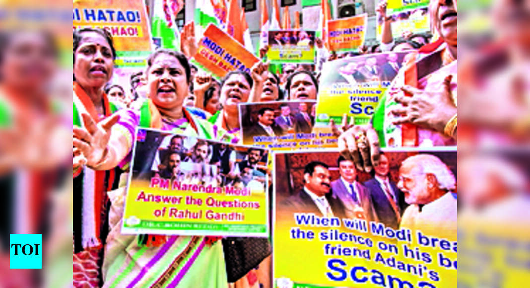 Cong Protests, Seeks Jpc On Adani Report | Hyderabad News - Times of India