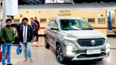 Man drives SUV on rail platform in Agra, booked | Agra News - Times of India