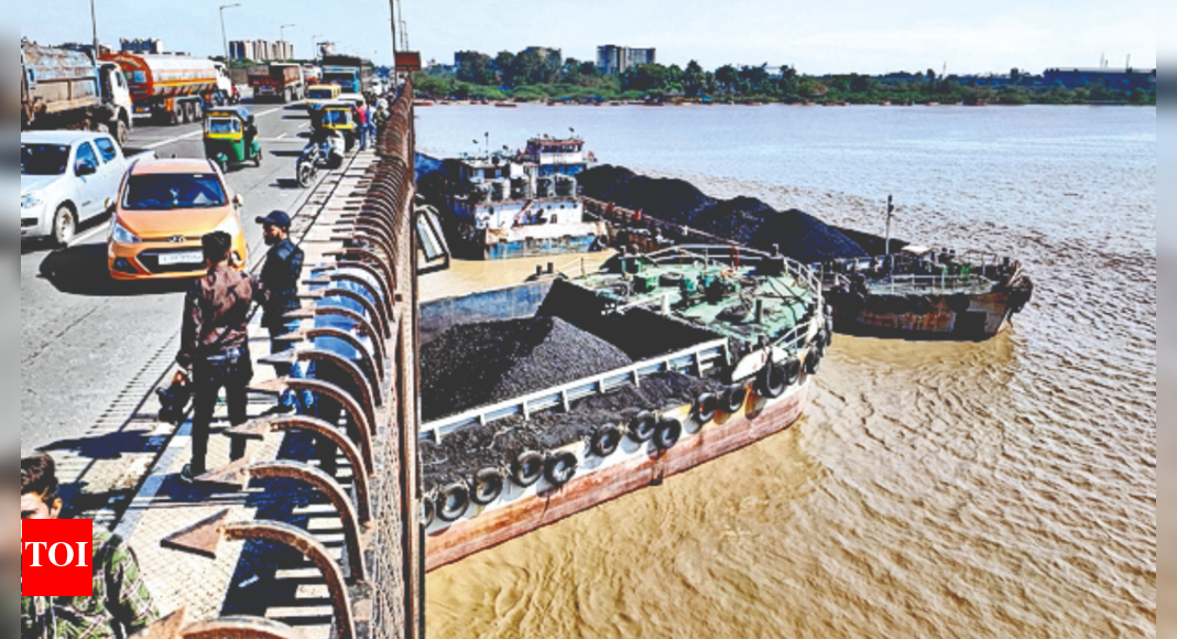 Magdalla: Coal-laden Barges Drift Up To Magdalla Bridge In High Tide ...