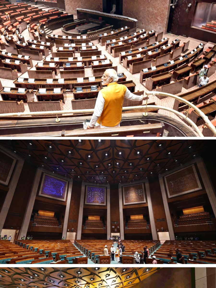Photos: PM Modi makes surprise visit to New Parliament building | Times ...
