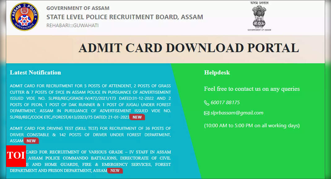 SLPRB Assam releases CWT 2023 Admit Card for various posts; Exam on ...