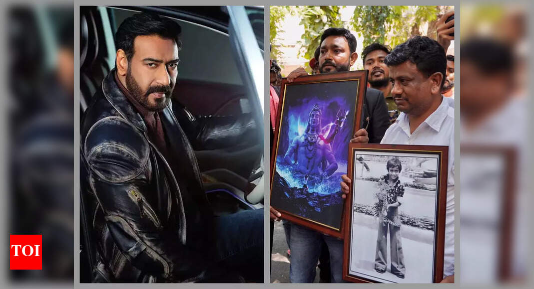 Fans frame a childhood photo of Ajay Devgn and a Shiva portrait as they ...