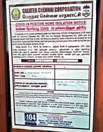 Home-isolation Stickers Back In Chennai | Chennai News - Times of India