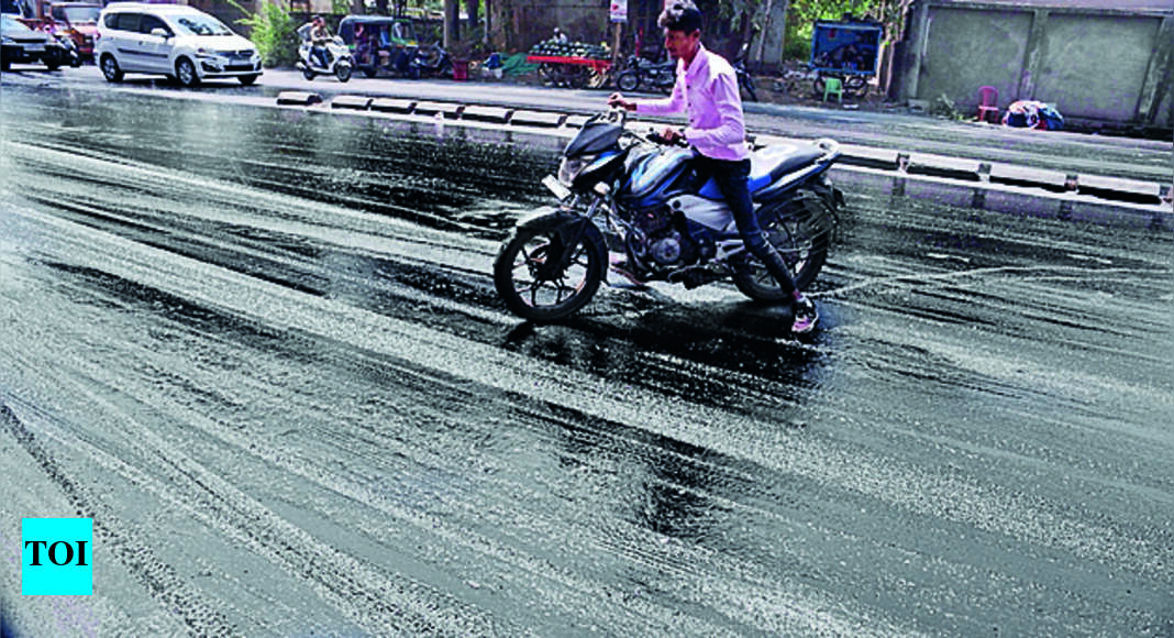 Rising Heat In Gujarat Melts Bitumen On Roads | Surat News - Times of India