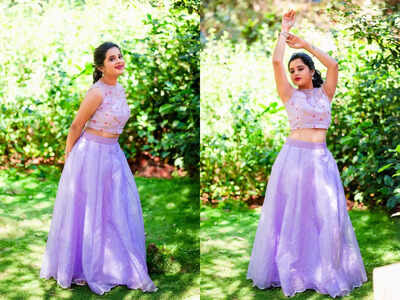 Kavyashree looks effortlessly stylish in a lavender coloured lehenga ...