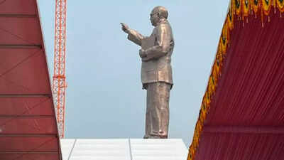 Telangana chief minister K Chandrasekhar Rao unveils 125-foot-tall Ambedkar's statue in ...