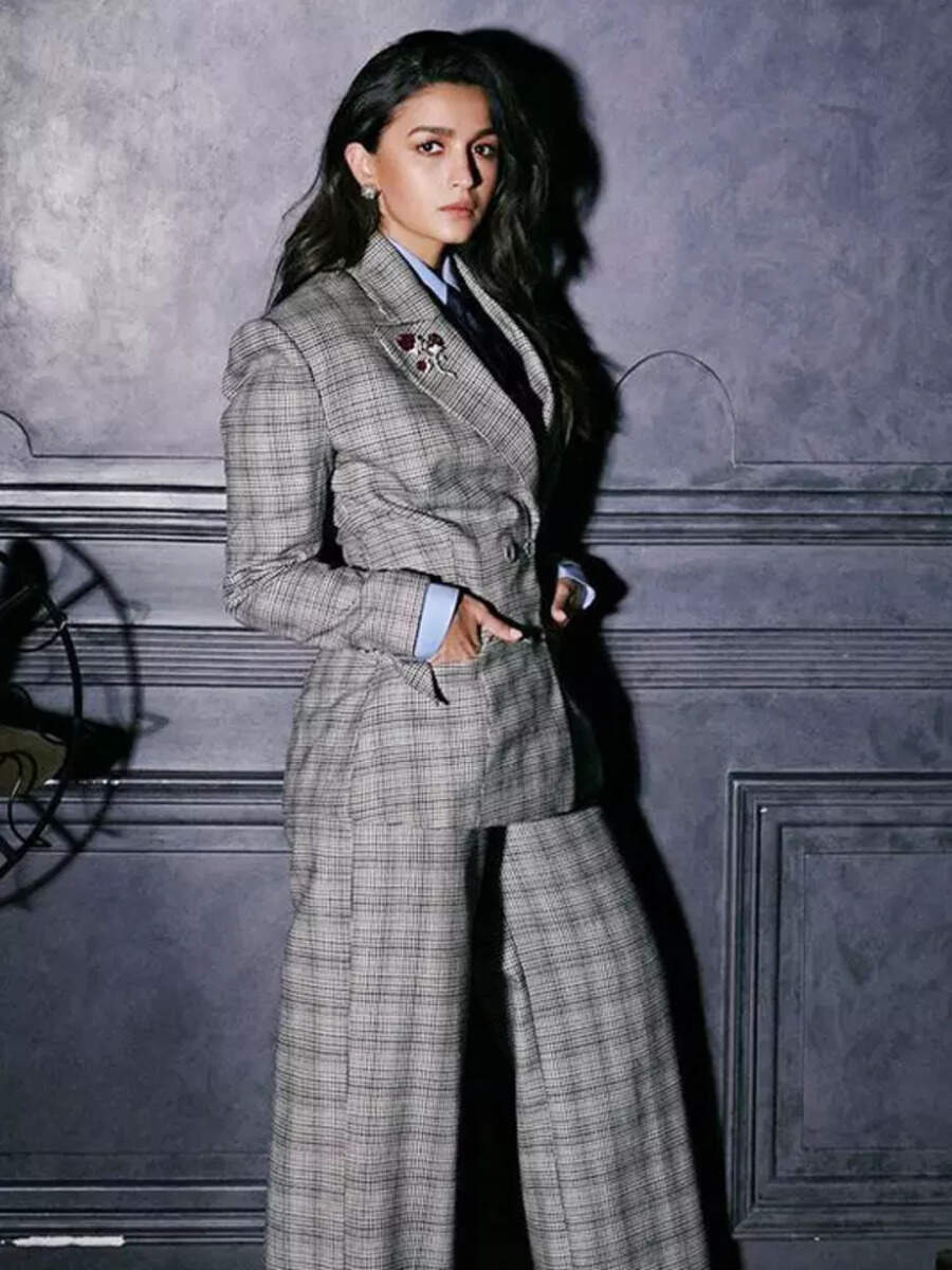 Alia Bhatt exudes boss lady vibes in grey checkered pantsuit ...