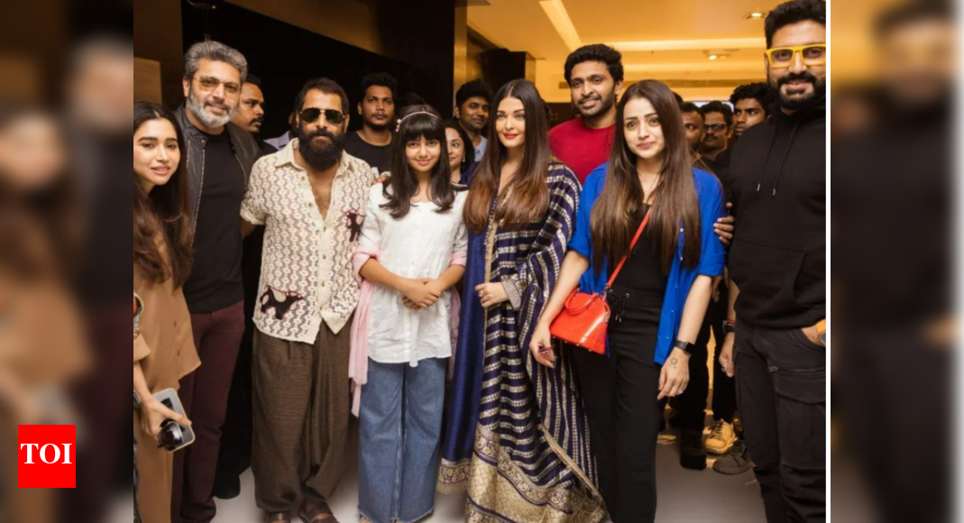 Aishwarya Rai, Abhishek Bachchan, Vikram, Trisha, Jayam Ravi, Aarthi Jayam Ravi watch 'Ponniyin ...