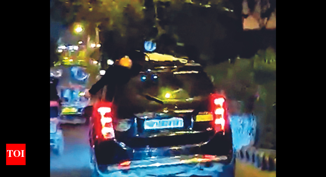 Delhi: Clip shows how man hit by SUV clung on to roof of moving vehicle ...