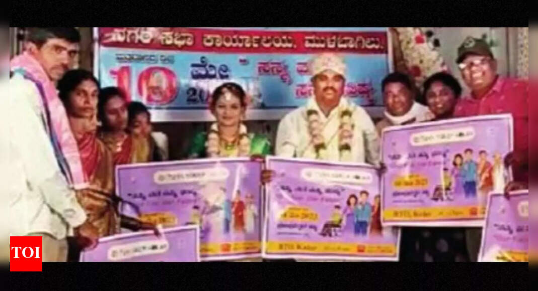 Karnataka assembly elections: Bride, groom display placards on voting ...