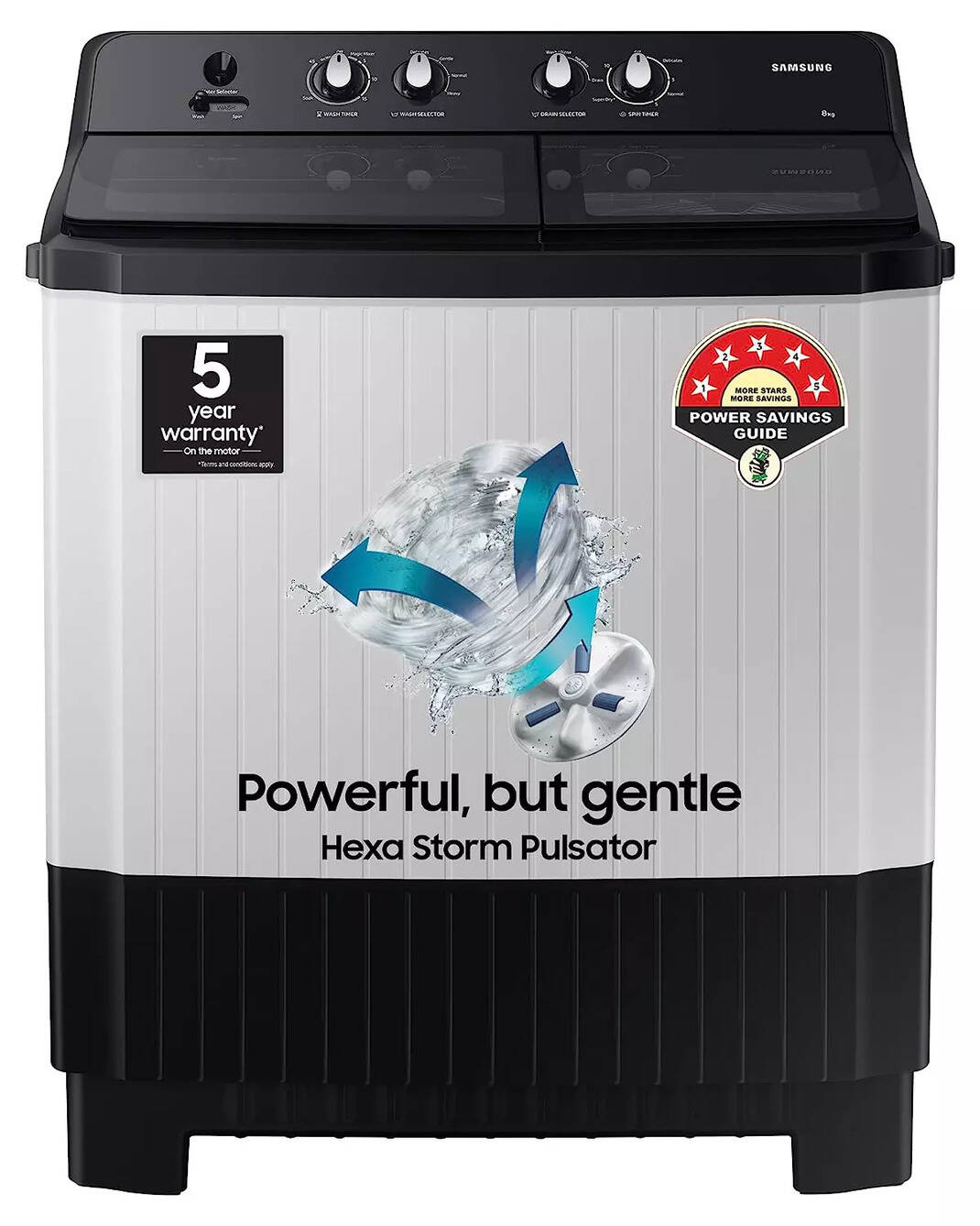 Samsung WT80B3560GY/TL 8 Kg 5 Star Semi Automatic Top Load Washing ...