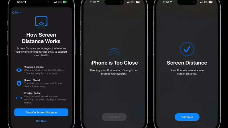 What is the screen distance feature in the iPhone and how does it work?