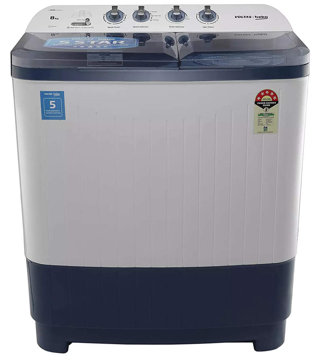 Voltas Beko WTT80DBLT 8 Kg Semi Automatic Top Load Washing Machine ...