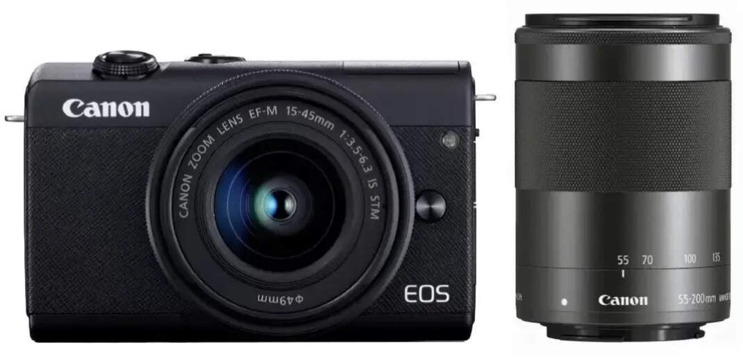 Canon EOS M200 Mirrorless Camera EF-M 15-45mm and EF-M 55-200mm Lens ...