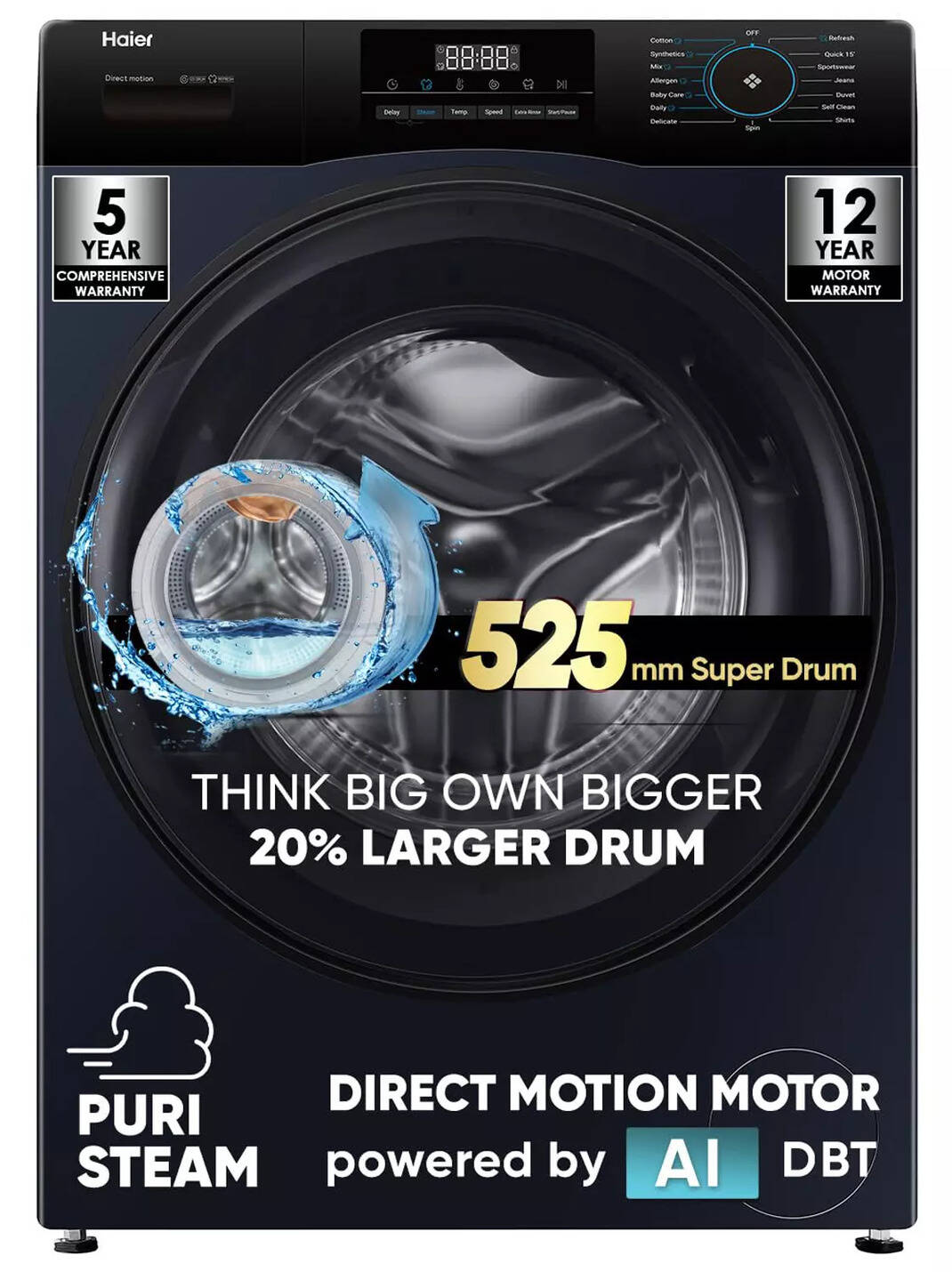 Compare Haier EFL80-IM12IBIEBK 8 Kg 5 Star Fully Automatic Front Load ...