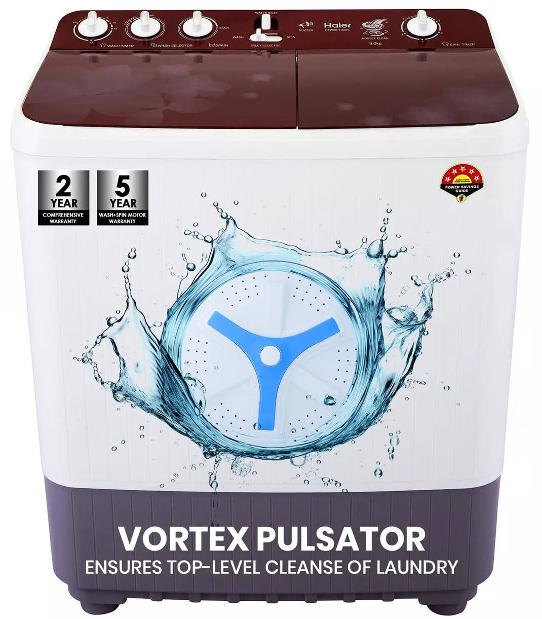 Compare Haier HTW80-1169FL 2024 8 Kg 5 Star Semi Automatic Top Load ...