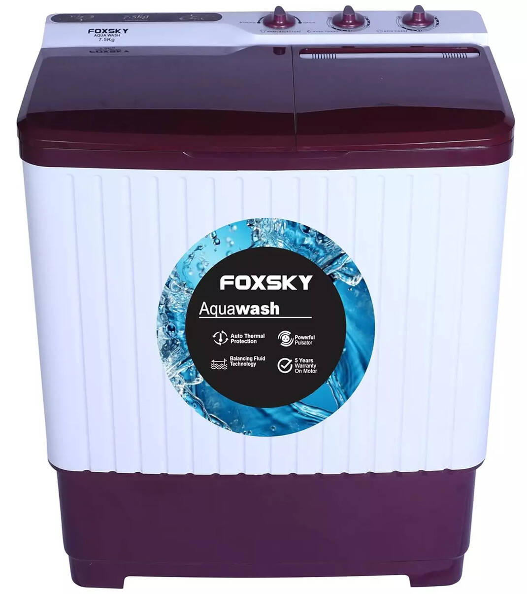 Foxsky ‎Aqua Wash 7.5 Kg Semi Automatic Top Load Washing Machine Online ...